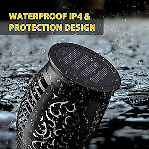 Solar Tiki Torch Lights with Flickering Flames for Garden, Torch Stake Light Outdoor Decorative, Waterproof Landscape Flame Lights with Auto On/Off for Garden Party Pathway (8 Pack Purple, 12 LEDs)