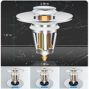Bathroom Pop Up Sink Drain Stopper Wash Basin Strainer with Basket, Won't Spill, with Hair Catcher Ideal for Bathroom Kitchen Sinks Universal 1.08~1.96 Inch Drain Holes