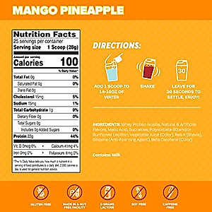SEEQ Clear Whey Isolate Protein Powder, 22g Protein, Zero Lactose, Zero Sugar for Teens, Men, and Women, Healthy Juicy Protein with 25 Servings (Mango Pineapple)