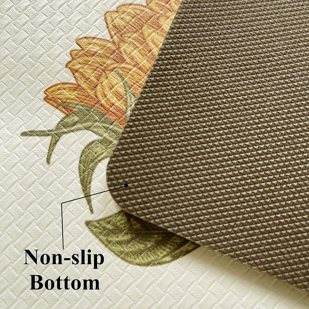 UKELER Farmhouse Kitchen Rug Set 2 PCS Sunflower Floral Waterproof Laundry Room Rugs Runner Non Slip Cushioned Anti-Fatigue Area Rugs for Kitchen Laundry Room