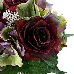 Hapeisy Artificial Flower Bridesmaids Sisters Hand Flowers Rose Bouquet Hand-Flowered Hydrangea Home Garden Decoration Photographing Props(Wine red)