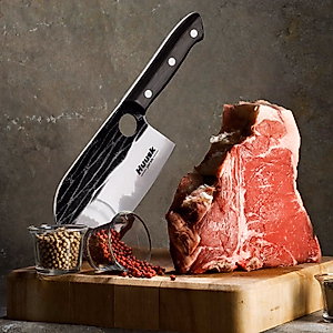 Huusk Serbian Chef Knife Hand Forged Meat Cleaver with Sheath High Carbon Steel Full Tang Knife Heavy Duty Butcher Knife for Kitchen or Camping Outdoor Christmas Gifts Gifts for Dad