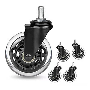 8T8 Office Chair Caster Wheels by 8T8 for Smart Home Offices, 5/16''-18x1"(NOT Metric M8) Threaded Stem Caster, Heavy Duty 3" Replacement Rubber Office Chair Wheels, Safe for Hardwood Tile Floors