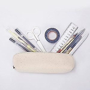 【YONBEN】Canvas pencil case cartucheras para mujer makeup brush bag simple multifunctional pencil bag (Beige, S)
