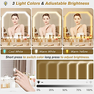 Makeup Vanity Desk with Lights and Charging Station, White Vanity Set with 5 Drawers & Stool for Girls Women Vanity Dressing Table for Bedroom, 3 Lighting Modes Adjustable Brightness