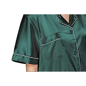 NANJUN Women's Satin Pajamas Sleepwear Short Button-Down Pj Set(green,l0)