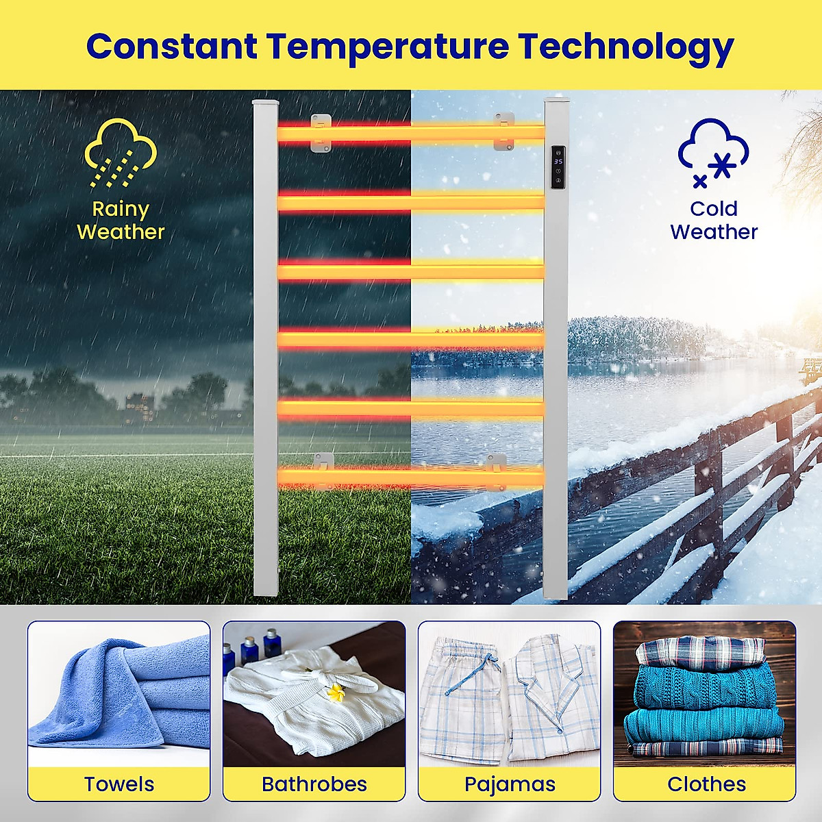 Tangkula Towel Warmer, Freestanding & Wall Mounting 6 Bars Heated Towel Rack w/Timer, LED Display, Overheat Protection & Constant Temperature Control, Aluminum Towel Drying Shelf for Bathroom