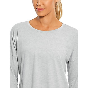 CRZ YOGA UPF 50+ Long Sleeve Shirts for Women Lightweight Workout Crop Tops Sun Protection Outdoor Quick Dry Hiking Shirt Silver Mist X-Large