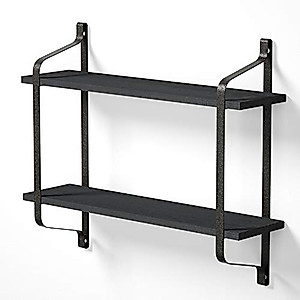 Love-KANKEI Floating Shelves Wall Mounted Industrial Wood Wall Shelves for Pantry Living Room Bedroom Kitchen Entryway, 2 Tier Heavy Duty Book Shelf Black