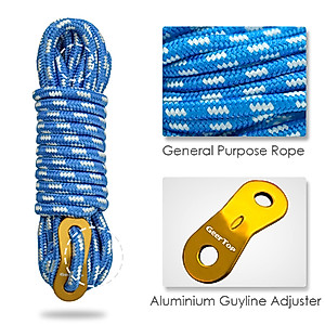 GEERTOP 6 Pack 5 mm Outdoor Guy Lines Tent Cords Lightweight Camping Rope with Aluminum Guylines Adjuster Tensioner for Camp Tent Tarp, Canopy Shelter, Hiking, Backpacking Blue