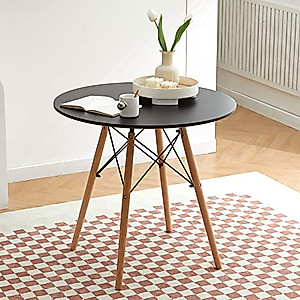 ATSNOW 31.5 in Mid Century Modern Black Round Dining Table, Small Circle Table for Living Room Bedroom Kitchen