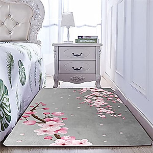 Oueoty Japanese Cherry Blossom Flower on Gray Area Rug Rugs for Living Room Bedroom 5x7ft