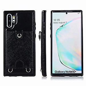 Jaorty PU Leather Wallet Case for Samsung Galaxy Note 10+ Plus/Pro/5G Necklace Lanyard Case Cover with Card Holder Adjustable Detachable Anti-Lost Neck Strap Case for Galaxy Note 10+/Pro/5G,6.8",Black