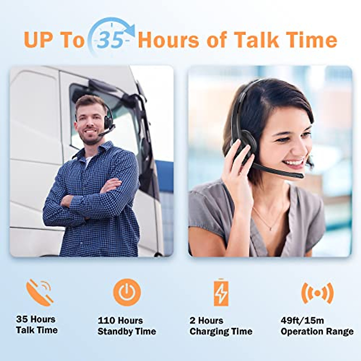 LEVN Wireless Headset, Bluetooth Headset with Microphone AI Noise Canceling & Mute Button, 35Hrs On-Ear Bluetooth Headphones with USB for Call Center/Trucker/Office/Home/Online Class/Remote Work/Zoom