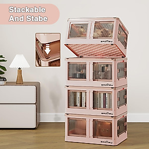 BROVIEW 32qt Pink Storage Bins with Lids for Women Girls Lady, Pink Closet Organizers and Storage, 3 Pack Pink Stackable Collapsible Plastic Storage Bins with Lids for Hat Bag Dressing Table Dorm Room