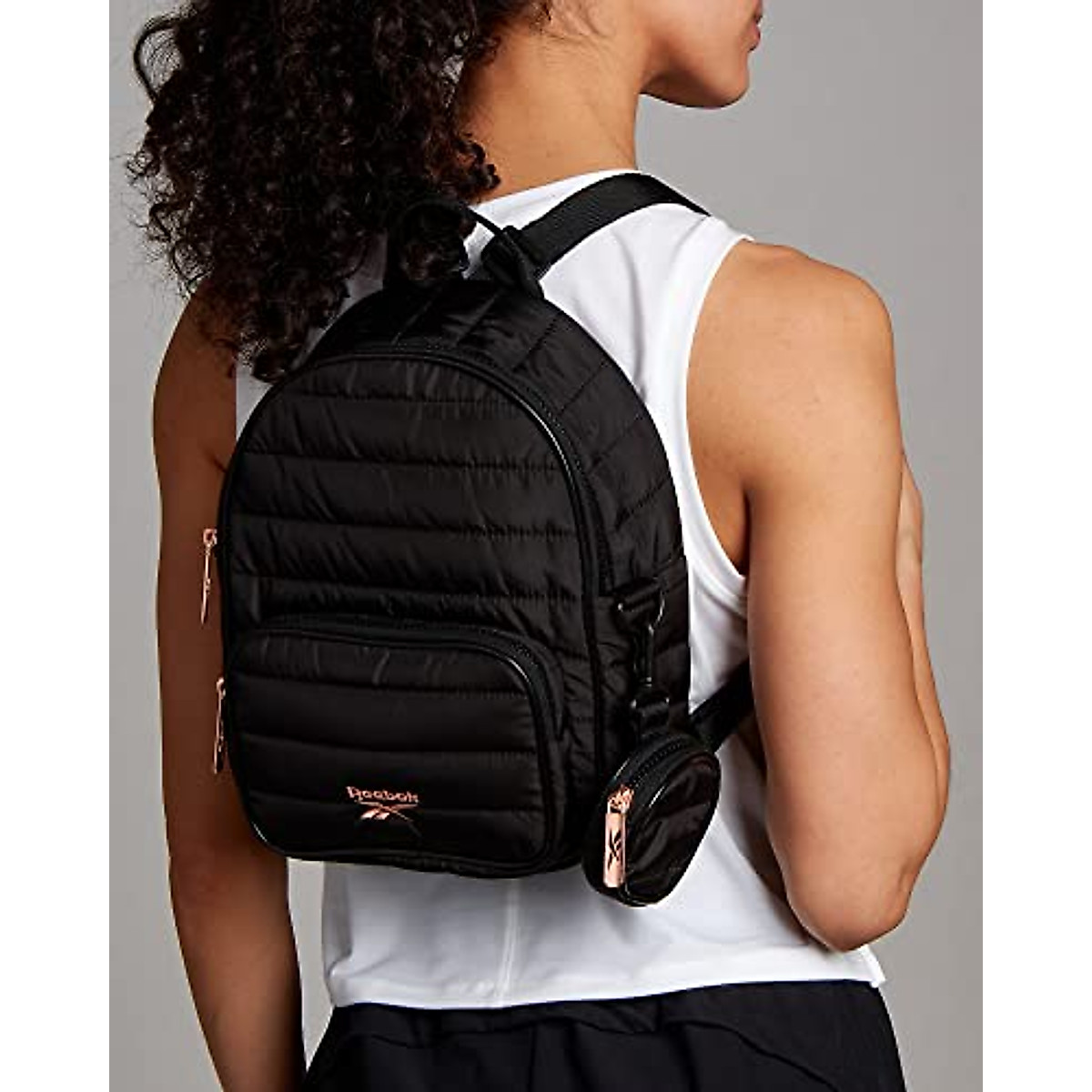 Reebok Women's Backpack - Artemis Quilted Shoulder Purse - Travel Gym Bag for Kids, Teens, and Adults, Size One Size, Black
