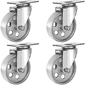 4 All Steel Swivel Plate Caster Wheels Heavy Duty High-Gauge Steel Gray (4" Metal Swivel Caster Gray - No Brake)