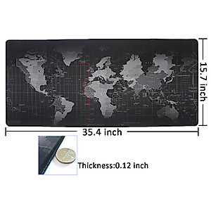 Benvo Extended Mouse Pad Large Gaming Mouse Pad- 35.4x15.7x0.12 inch Computer Keyboard Mouse Mat Non-Slip Mousepad Rubber Base and Stitched Edges for Game Players, Office, Study World Map Design