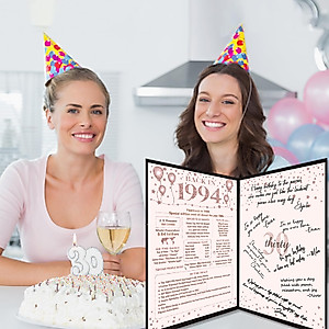 Crenics 30th Birthday Gift for Her, Creative Back in 1994 Birthday Poster, Giant 30th Birthday Guest Signature Book, Black and Pink 30 Anniversary Birthday Decorations Party Supplies for Women