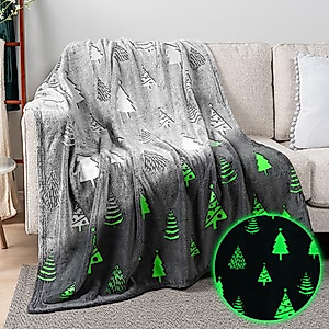 PAVILIA Glow in The Dark Blanket, Christmas Tree Gift for Girls Boys, Toy Blanket for 1 2 3 4 5 6 7 8 9 10 Year Old, Soft Plush Fleece Kids Gift Blanket for Birthday, Christmas, Room Decor, 50x60