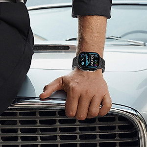 FULLIFE Compatible with Apple Watch Bands for Men, Folding Clasp Stainless Steel Metal Bands for Apple Watch Ultra 2/Ultra 49mm, Series 10 46mm, 9/8/7 45mm, SE2/6/5/4 44mm, 3/2/1 42mm(49mm, Black)