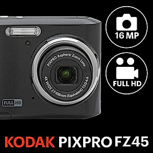 KODAK PIXPRO Friendly Zoom FZ45-BK 16MP Digital Camera with 4X Optical Zoom 27mm Wide Angle and 2.7" LCD Screen (Black)