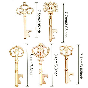 Awtlife 50 Pcs KC Gold Skeleton Key Bottle Opener 5 Style with Tag Cards Sheer Bag for Wedding Party Favors Christmas