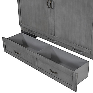 Ball & Cast Queen Size Murphy Bed with Storage Drawers, Murphy Cabinet Bed with USB Ports and Metal Handles,Wooden Platform Bedframe can be Foldabled, Space Saving, Antique Grey