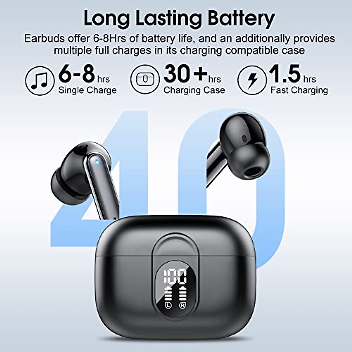 Wireless Earbuds, 2023 Bluetooth 5.3 Headphones HiFi Stereo, 40H Playtime in-Ear Earbud, Bluetooth Earbuds with LED Power Display, IP7 Waterproof Wireless Earphones Sport Headset for Android iOS