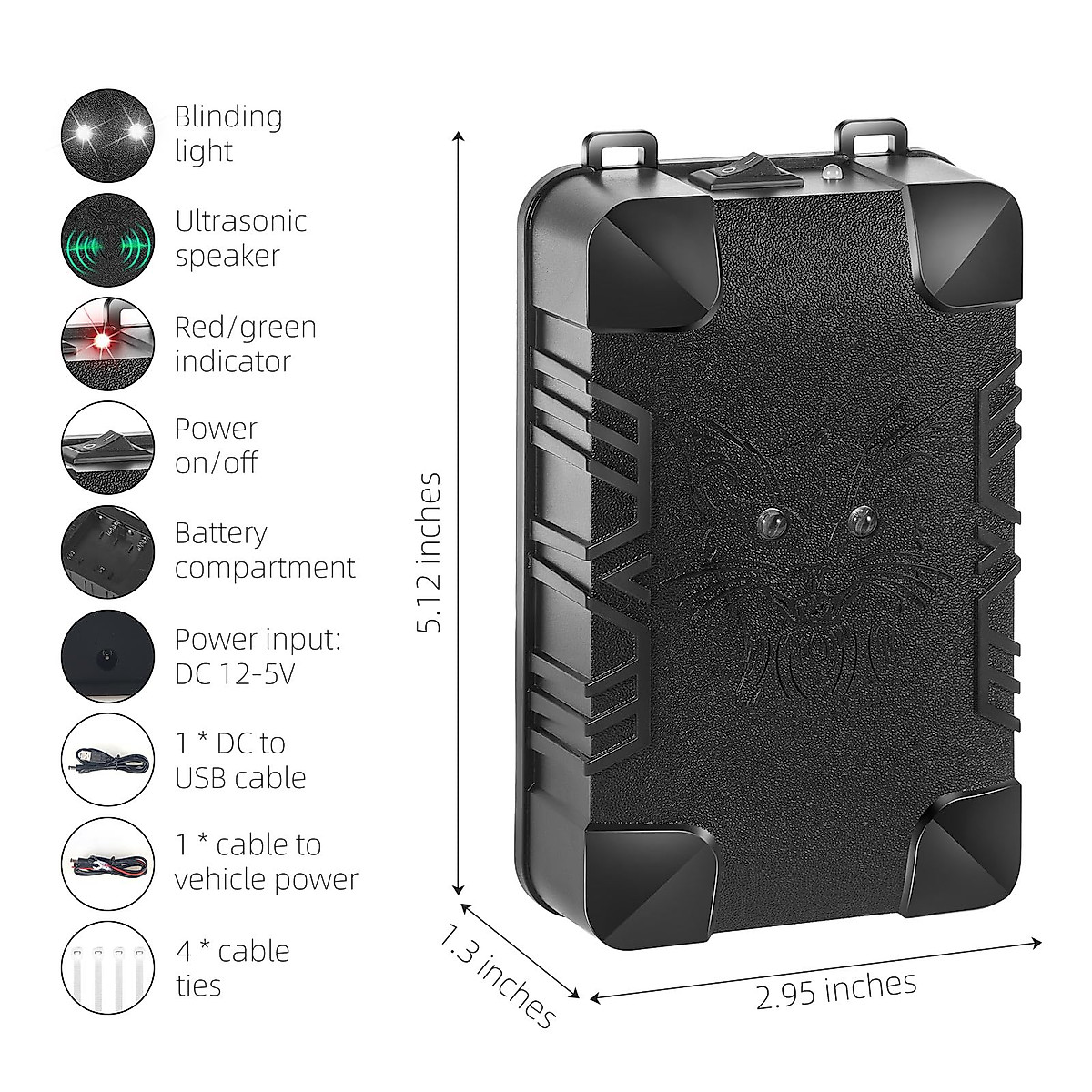 2 Pcs Under Hood Rodent Repeller with Strobe Light & 3 Power Supply Methods, Professional Ultrasonic Mouse Repellent Rat Squirrel Deterrent for 12V Cars Trucks RV Engine Bay Warehouse Attic