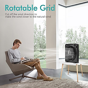 Grelife Box Fan, 14" Table Fan with 3 Speeds, Rotatable Grill Desk Fan, Quiet Operation Fast Cooling Fan with 120 Min Timer, Portable Compact Design for Bedroom Home Office Desktop Household