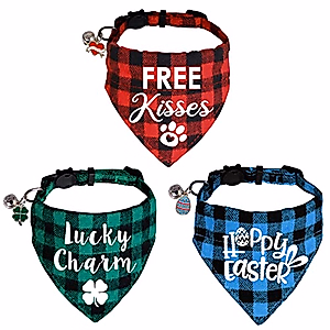 STMK Valentine's Day St. Patrick's Day Easter Cat Bandana Collar with Bell, Breakaway Holiday Cat Kitten Bandana Collars with Bell for Holiday Cats Kittens Costumes (Holiday Cat Bandana Collars)
