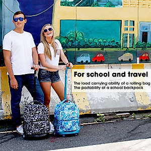 J World New York Sunrise Kids Rolling Backpack for Girls Boys Teen. Roller Bookbag with Wheels, Cubes, 18"