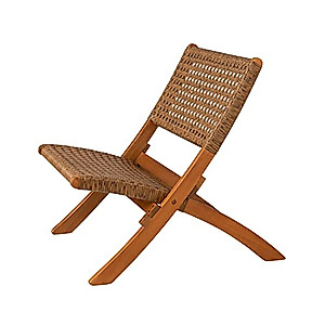Patio Sense 64159 Sava Indoor Outdoor Folding Chair All Weather Wicker Low Slung Portable Seating Solid Acacia Wood Woven Seat & Back Indoors Porch Lawn Garden Fishing Sporting - Tan Webbing