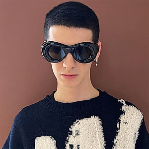 FEISEDY Oversized Inflated Oval Sunglasses for Women Men Fashion Thick Frame Y2K Glasses Funny Aesthetic Shades B9088 (Black, 60MM)