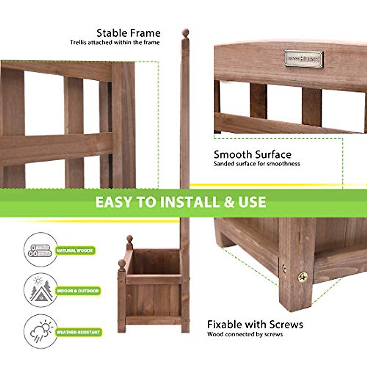 VIVOHOME Wood Planter Raised Bed with Trellis, 48 Inch Height Free-Standing Planter for Garden Yard