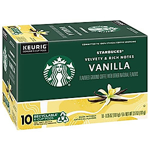 Starbucks Flavored Coffee K-Cup Pods, Vanilla Flavored Coffee, Made without Artificial Flavors, Keurig Genuine K-Cup Pods, 10 CT K-Cups/Box (Pack of 2 Boxes)