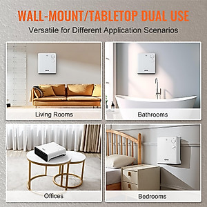 VEVOR Electric Wall Heater 1500W, Small Space Heaters with Knob Adjustment, Tip-Over & Overheat & IPX24 Waterproof Safety Protection, Wall-Mount/Tabletop for Indoor Use, Fixed Screws Included, White