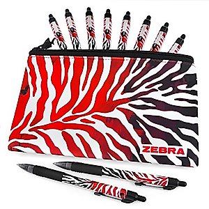 Zebra Z-Grip Smooth - Limited Edition Funky Flame Design - Pack of 10 Black Ink Pens with Matching Pencil Case