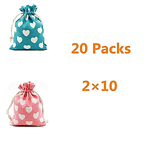 Autupy 20 Packs 5.5 x 3.9 Inch Heart Burlap Drawstring Bags Gift Bags Packing Storage Linen Jewelry Pouches Sacks for Valentine's Day Wedding Party Shower Birthday