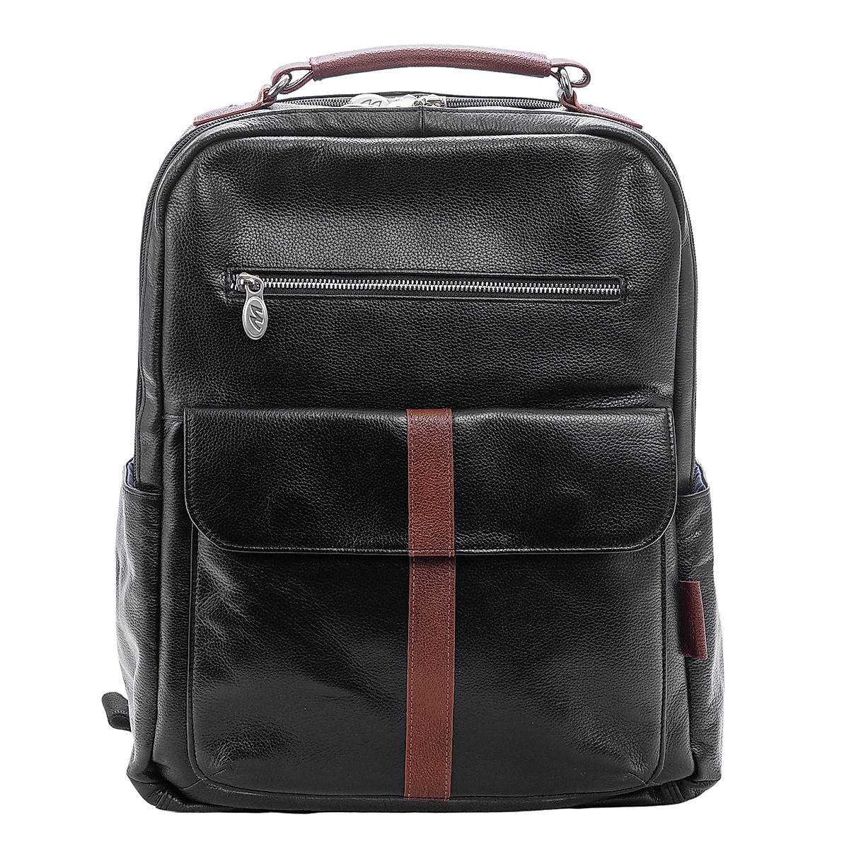 McKleinUSA Logan Pebble Grain Calfskin Leather 17" Leather Two-Tone Dual-Compartment Laptop & Tablet Backpack Black (19082)