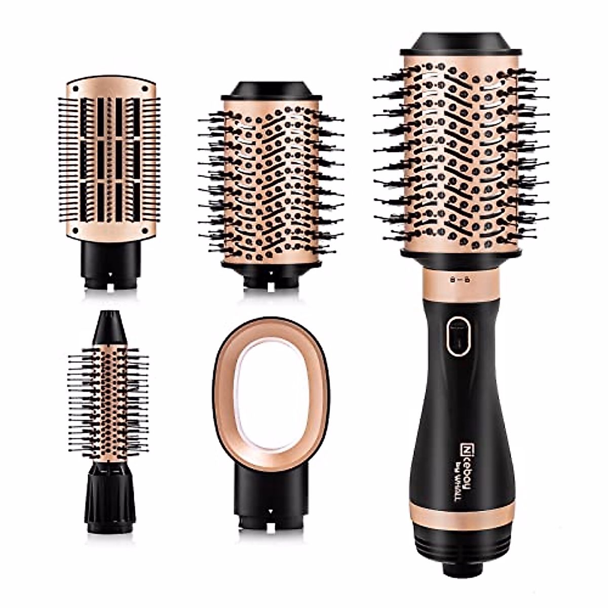Nicebay Hair Dryer Brush Blow Dryer Brush in One,Round Blow Dry Brush for Blow Drying, One Step Blow Out Hot Air Brush,3 Temperature, Negative Ion,4 in 1 Detachable Blowout Brush Hair Dryer for Women
