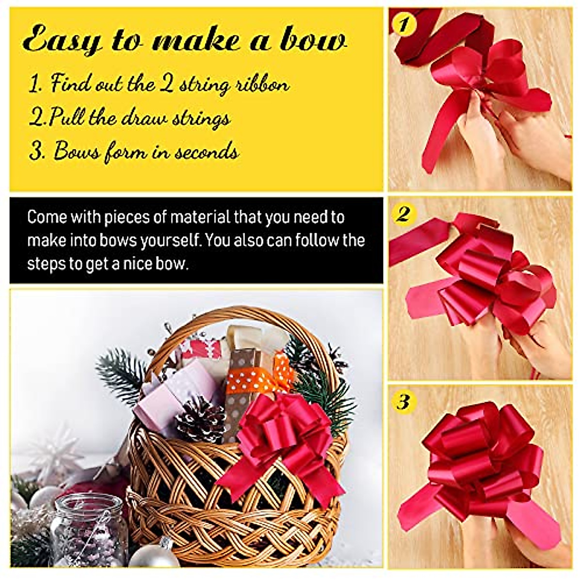 Pull Bows for Gift Wrapping, Gift Bows with Ribbon Mixed Color Bows Gift Wrap Bows for Wedding, Birthday, Anniversary, Party Favors 6 Inch (24 Pieces)