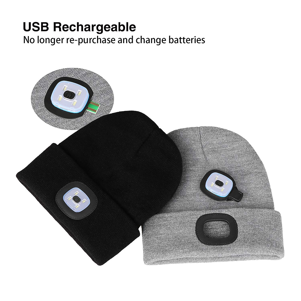 PRAVETTE Unisex Beanie with Light Gifts for Men Dad Father Husband USB Rechargeable Hands Free LED Headlamp Cap Mens Gifts