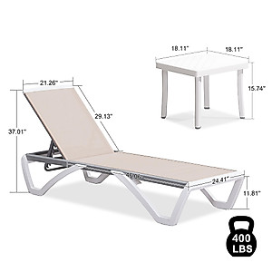 PURPLE LEAF Patio Chaise Lounge Chair Set of 3 Outside Aluminum Plastic Stackable Tanning Chairs for Pool Sunbathing Beach Deck Outdoor Lounger, Khaki