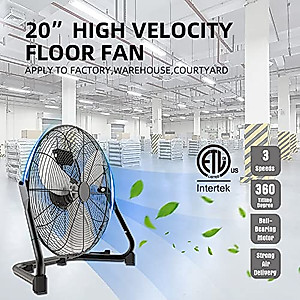 SKINNYBUNNY 20 Inch 3-Speed High Velocity Heavy Duty Metal Industrial Floor Fans Quiet for Home, Commercial, Residential, and Greenhouse Use, Outdoor/Indoor, Black, 20"