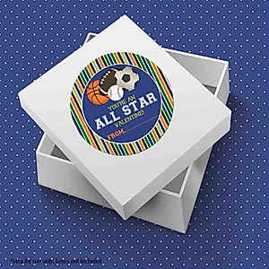 All Star Sports Valentine Party Favor Sticker Labels for Boys, 40 2" Party Circle Stickers by AmandaCreation, Great for Classroom Valentines, Envelope Seals, Gifts & Treats
