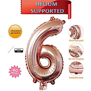40 Inch Rose Gold Jumbo Digital 6 Number Balloons Huge Giant Balloons Foil Mylar Number Balloons for Birthday Party,Wedding, Bridal Shower Engagement Photo Shoot, Anniversary (Rose Gold ,Number 6)