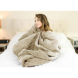 Pure Warmth Velour Sherpa Electric Blanket - Warm Twin Heating Blanket with 10 Hours Auto Shut Off and 10 Heat Settings - Linen