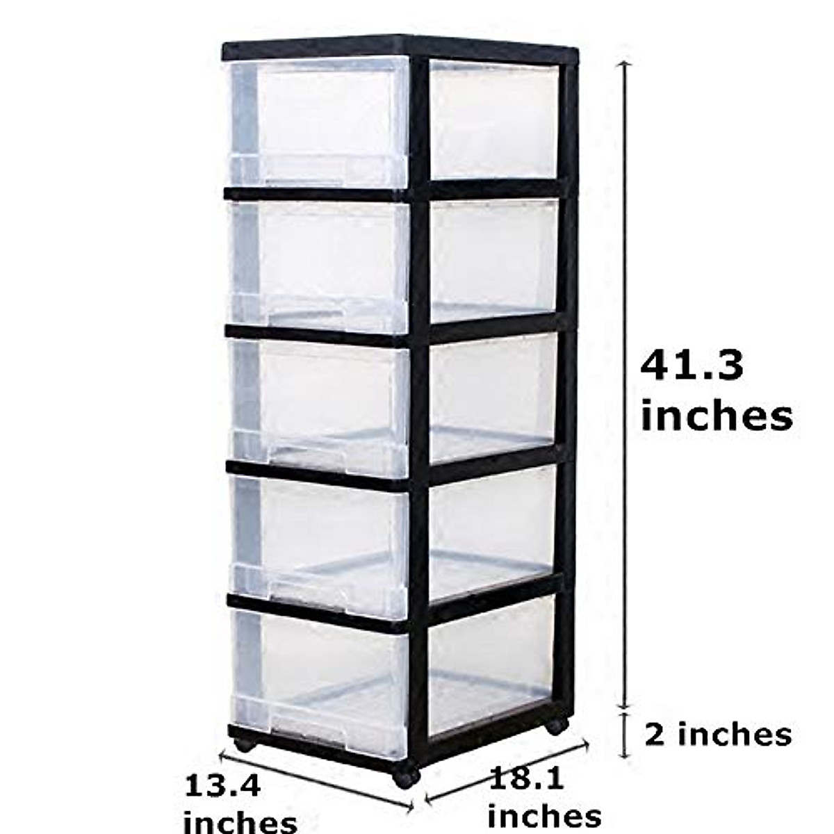 Shozafia 5-Drawer Rolling Storage Cart on Wheels, Craft Storage Containers Bins, Black Frame & Clear Storage Drawers